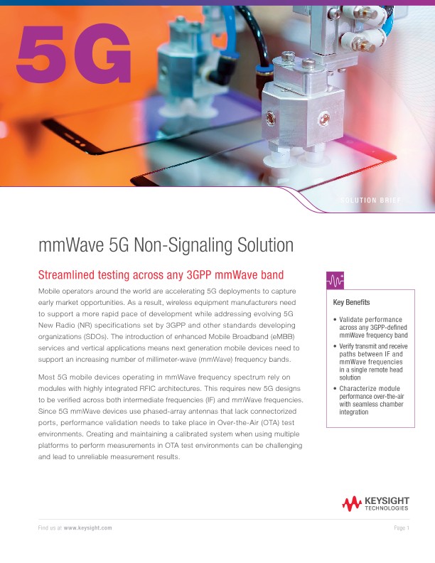 mmWave 5G Non-Signaling Solution PDF Asset Page | Keysight